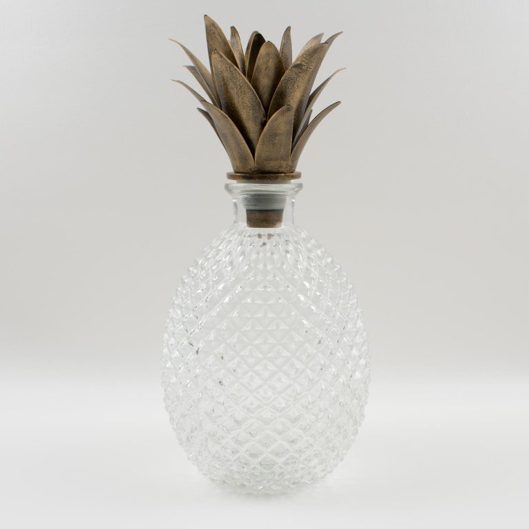 1980s Molded Glass Pineapple Barware Bottle or Decanter at 1stDibs