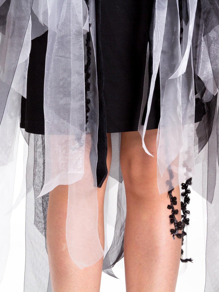 MORPHEW COLLECTION Black and White Hand Woven Ribbon Vest With Fringe ...