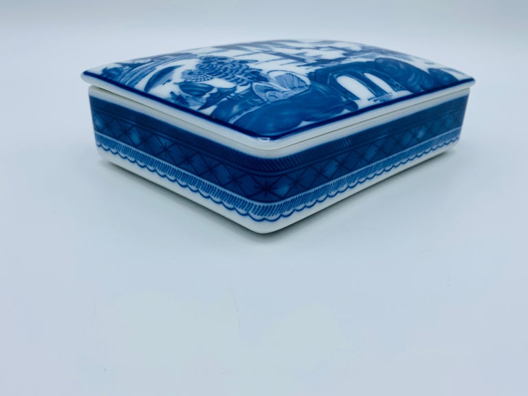 1980s Mottahedeh 'Blue Canton' Blue and White Large Rectangle Box at ...