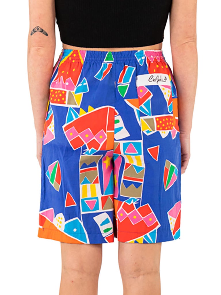1980S Multicolor Geometric Polyester and Cotton Shorts For Sale at 1stDibs