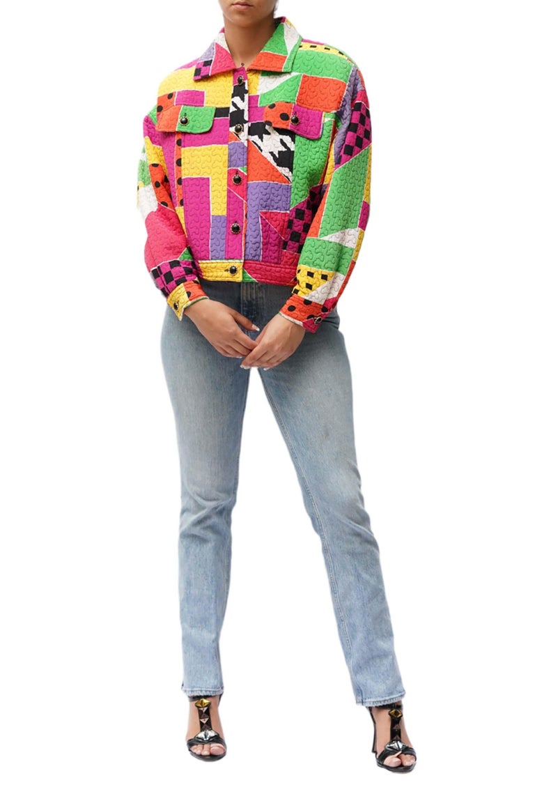 1980S Multicolor Quilted Silk Jacket For Sale at 1stDibs