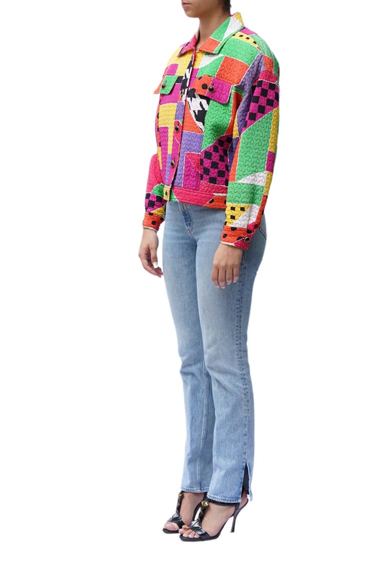 1980S Multicolor Quilted Silk Jacket For Sale at 1stDibs