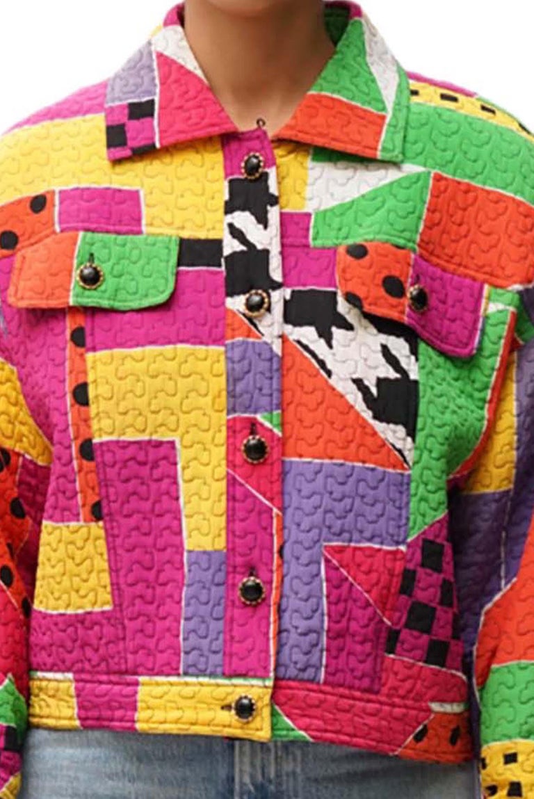 1980S Multicolor Quilted Silk Jacket For Sale at 1stDibs