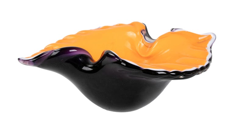 1980s Murano Glass Shell in Purple and Yellow For Sale at 1stDibs