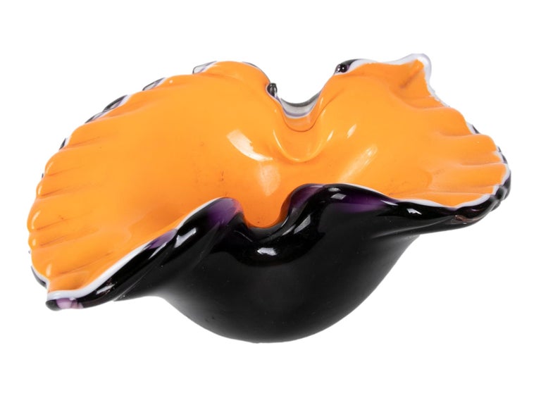 1980s Murano Glass Shell in Purple and Yellow For Sale at 1stDibs