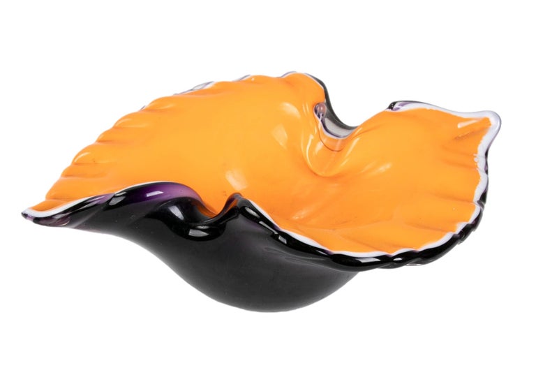 1980s Murano Glass Shell in Purple and Yellow For Sale at 1stDibs
