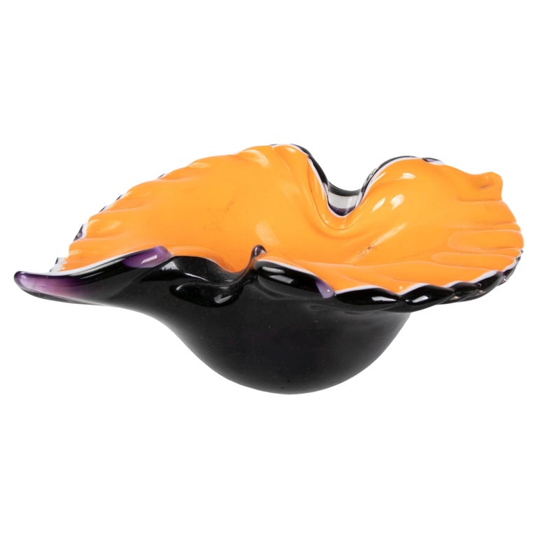 1980s Murano Glass Shell in Purple and Yellow For Sale at 1stDibs