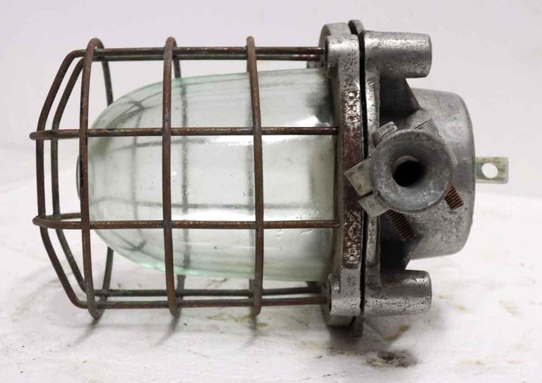 1980s Nautical Steel and Glass Shade Ship Corridor Light with Cage For ...