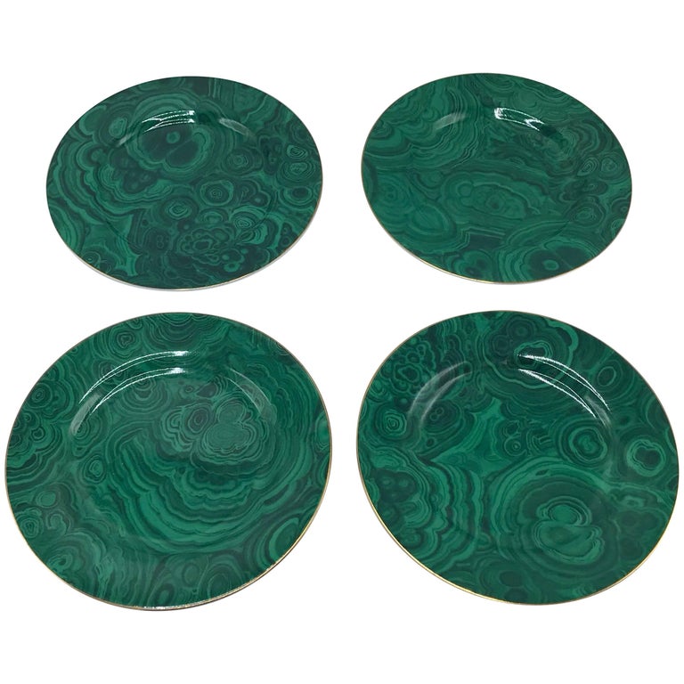 1980s Neiman Marcus Malachite Porcelain Dessert Plates, Set of Four at ...