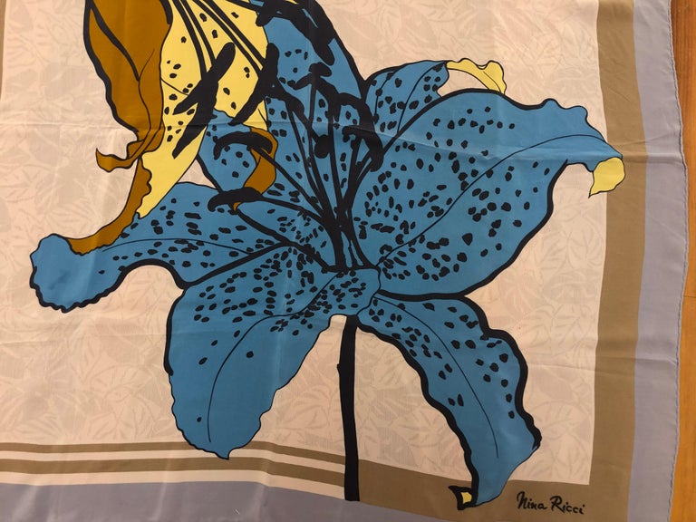 1980s Nina Ricci Asiatic Lily Pattern Silk Scarf 34x34 For Sale at 1stdibs