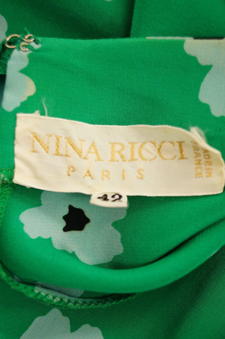 1980s Nina Ricci Green Floral Silk Dress at 1stDibs