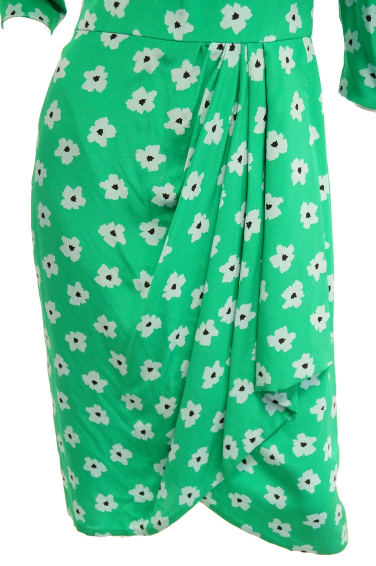 1980s Nina Ricci Green Floral Silk Dress at 1stDibs
