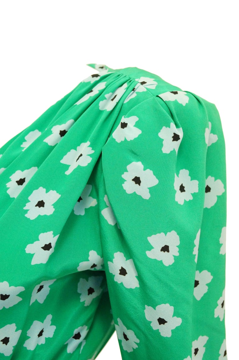 1980s Nina Ricci Green Floral Silk Dress at 1stDibs