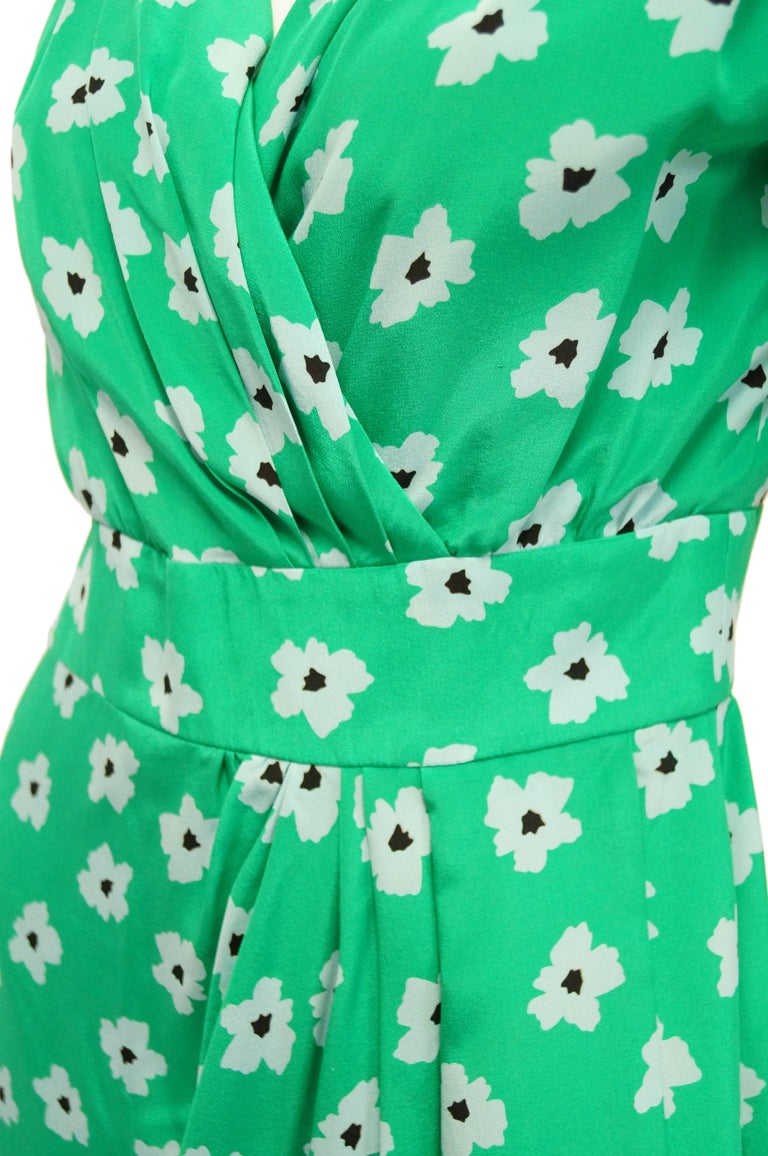 1980s Nina Ricci Green Floral Silk Dress at 1stDibs