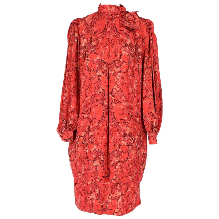 1980s Nina Ricci Red Silk Vintage Dress For Sale at 1stDibs