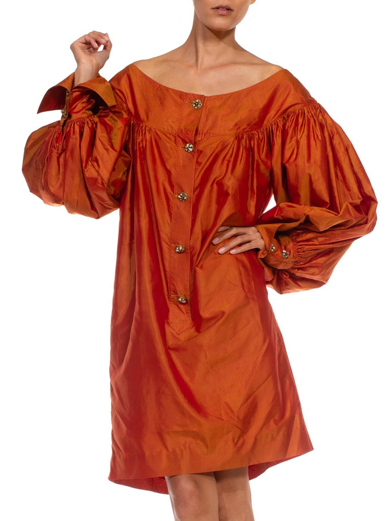 1980S NORBURY AND OSUNA Orange Iridescent Silk Taffeta Dress For Sale ...