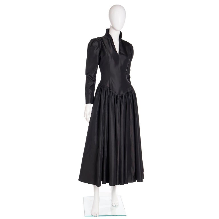 1980s Norma Kamali Victorian Inspired Black Dress For Sale at 1stDibs