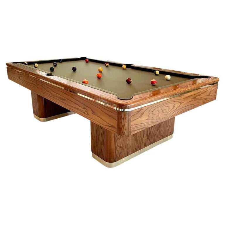 1980s Oak and Brass Olhausen Pool Table For Sale at 1stDibs