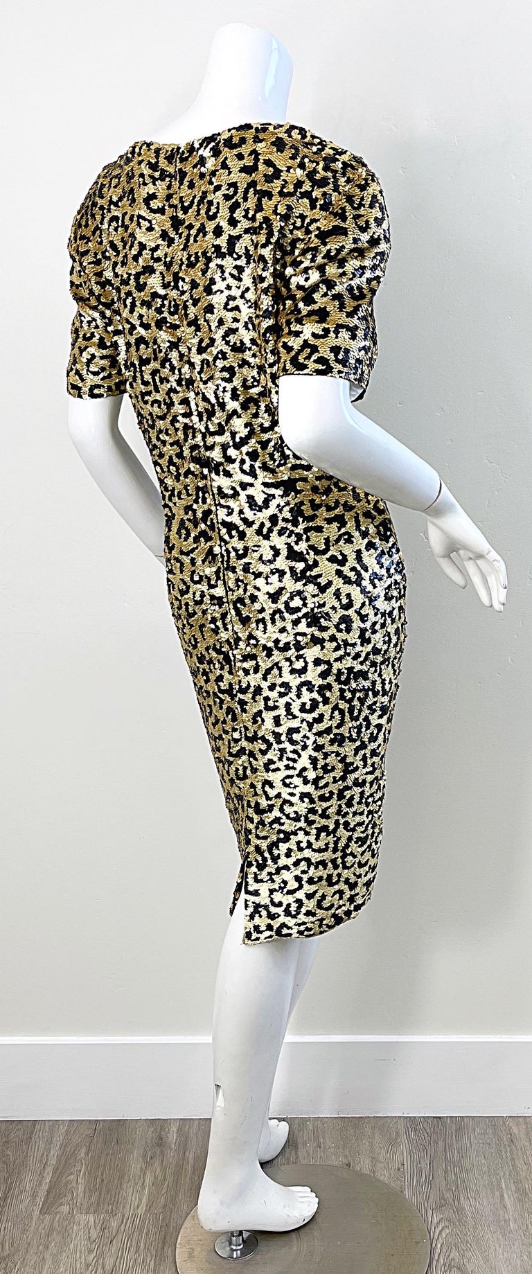 1980s Oleg Cassini Size 12 / 14 Sequin Leopard Animal Cheetah Print 80s ...