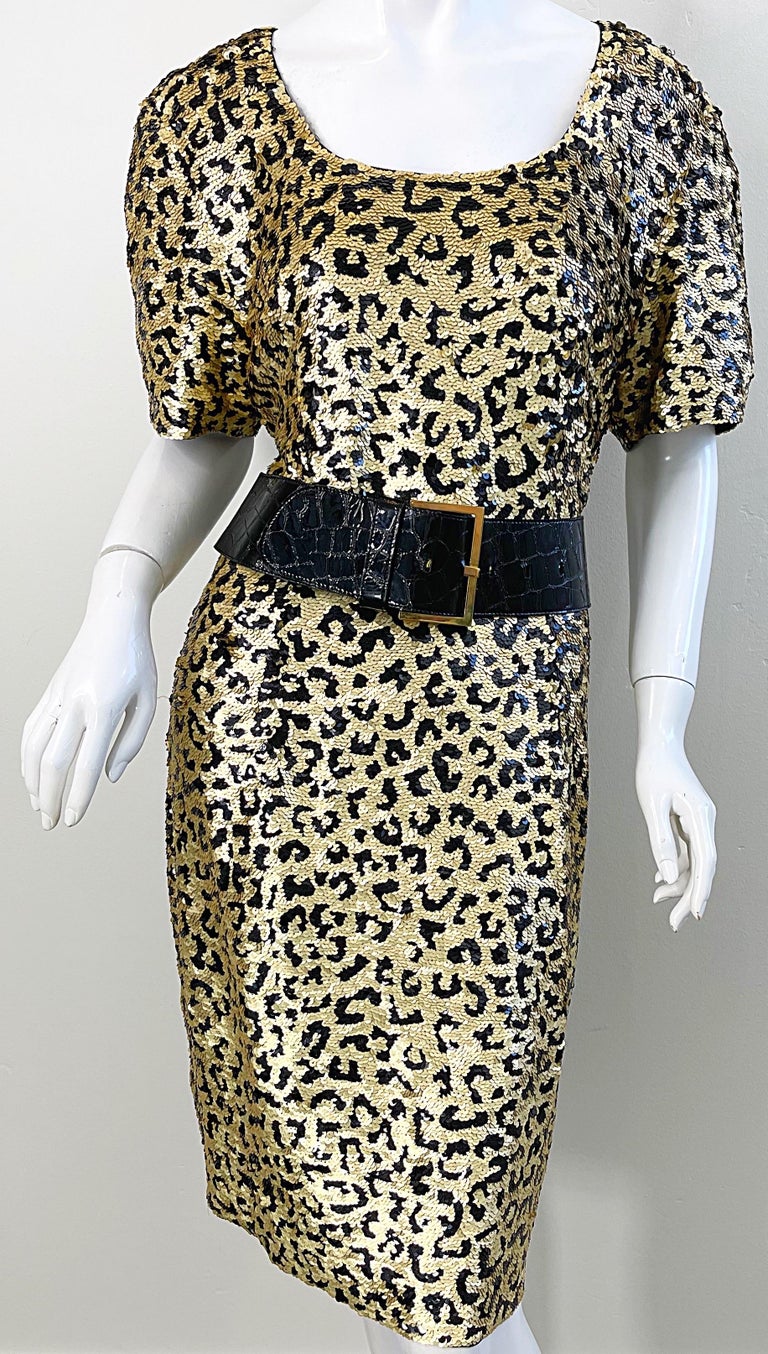1980s Oleg Cassini Size 12 / 14 Sequin Leopard Animal Cheetah Print 80s ...