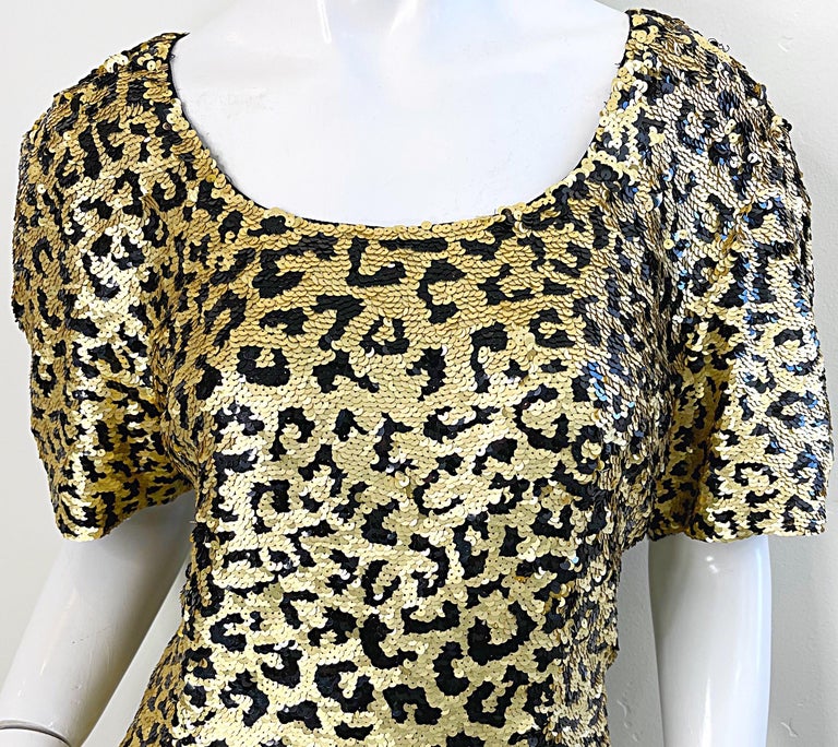 1980s Oleg Cassini Size 12 / 14 Sequin Leopard Animal Cheetah Print 80s ...