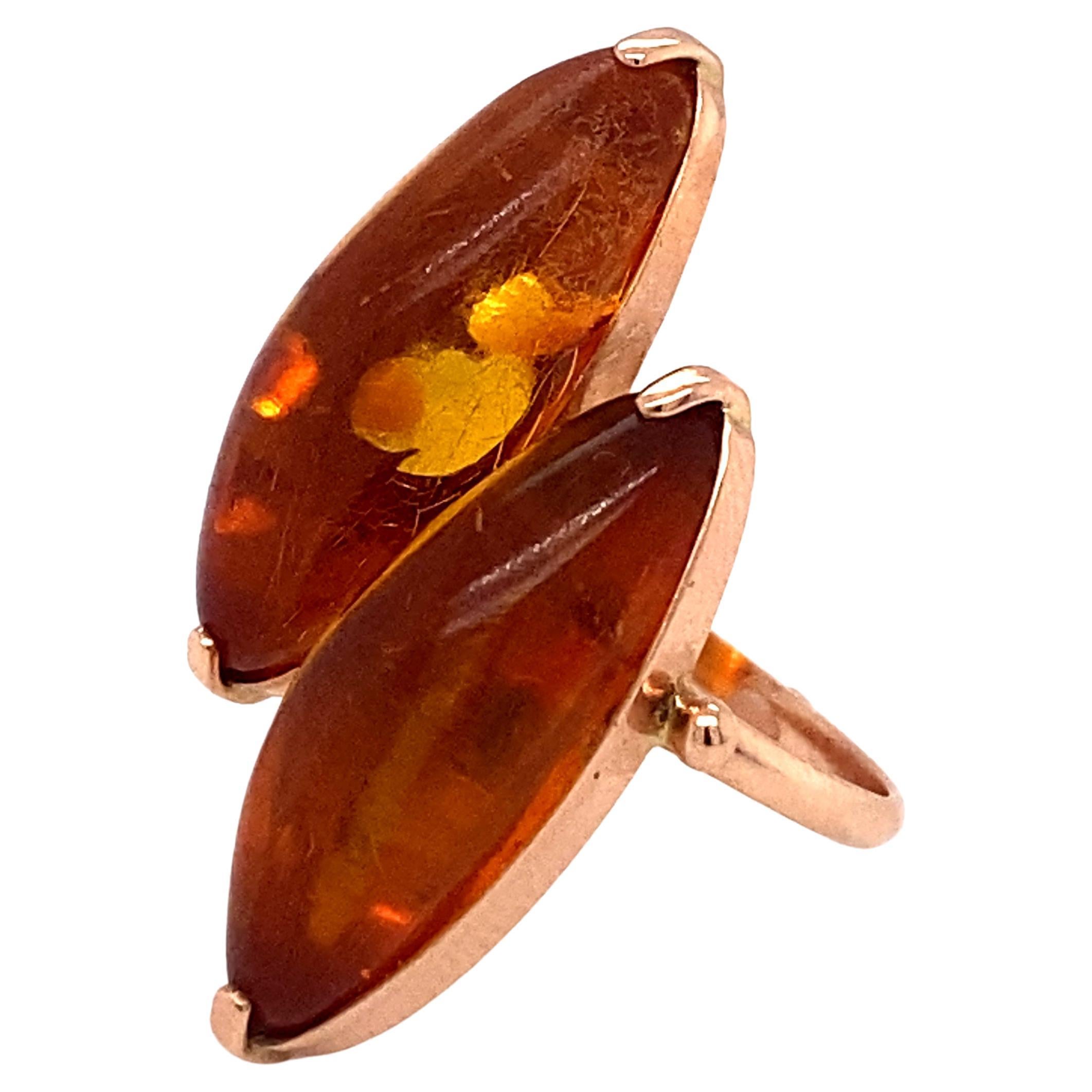 1980s Orange Amber Bridge Ring in 14 Karat Rose Gold For Sale at ...