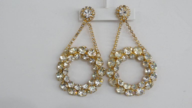1980s Oversized Rhinestone Hoop Drop Earrings For Sale at 1stDibs