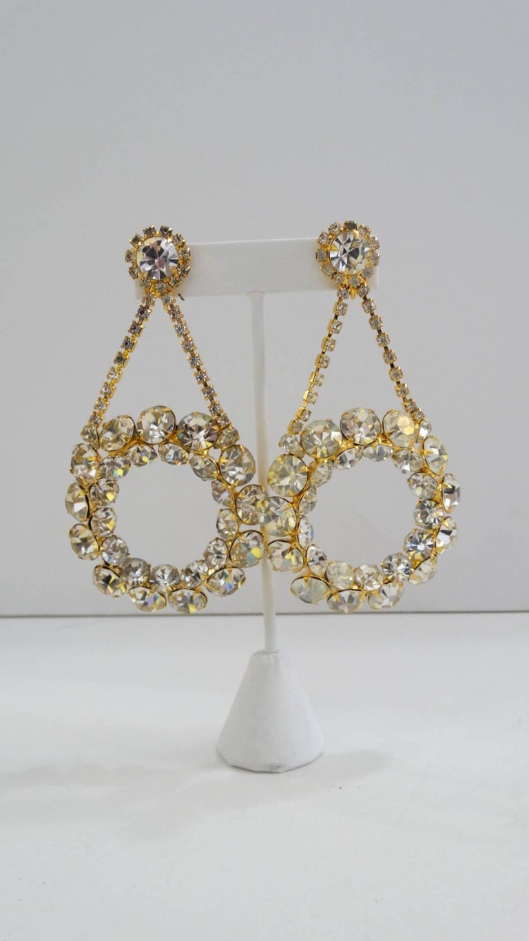 1980s Oversized Rhinestone Hoop Drop Earrings For Sale at 1stDibs