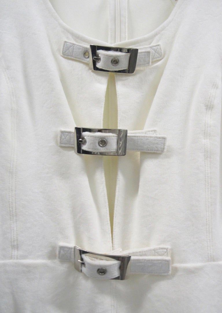 1980's Paco Rabanne White Velvet Buckle Dress For Sale at 1stDibs