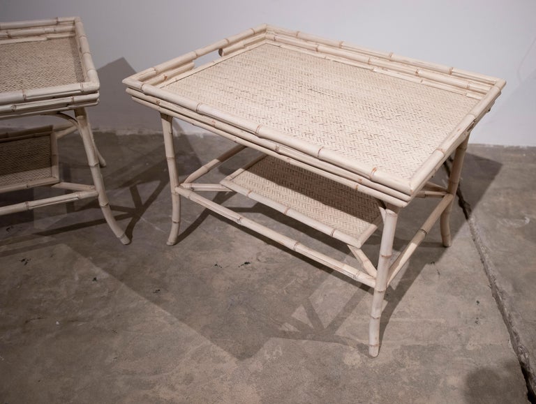 1980s Pair of Bamboo and Wicker Tables with Removable Tray For Sale at ...