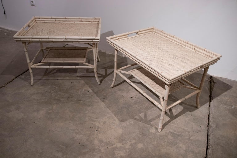 1980s Pair of Bamboo and Wicker Tables with Removable Tray For Sale at ...
