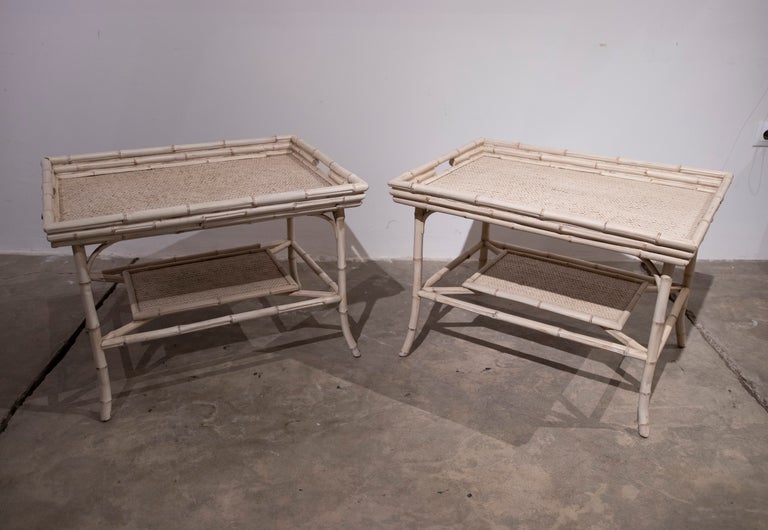 1980s Pair of Bamboo and Wicker Tables with Removable Tray For Sale at ...