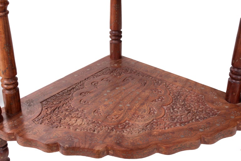 1980s Pair of Carved Step Shelves with Brass Inlays For Sale at 1stDibs