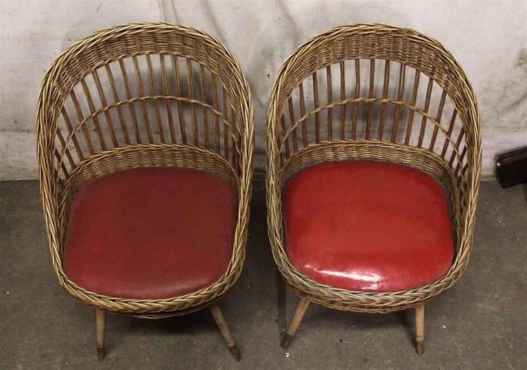 1980s Pair of French Red Rattan Chairs For Sale at 1stDibs