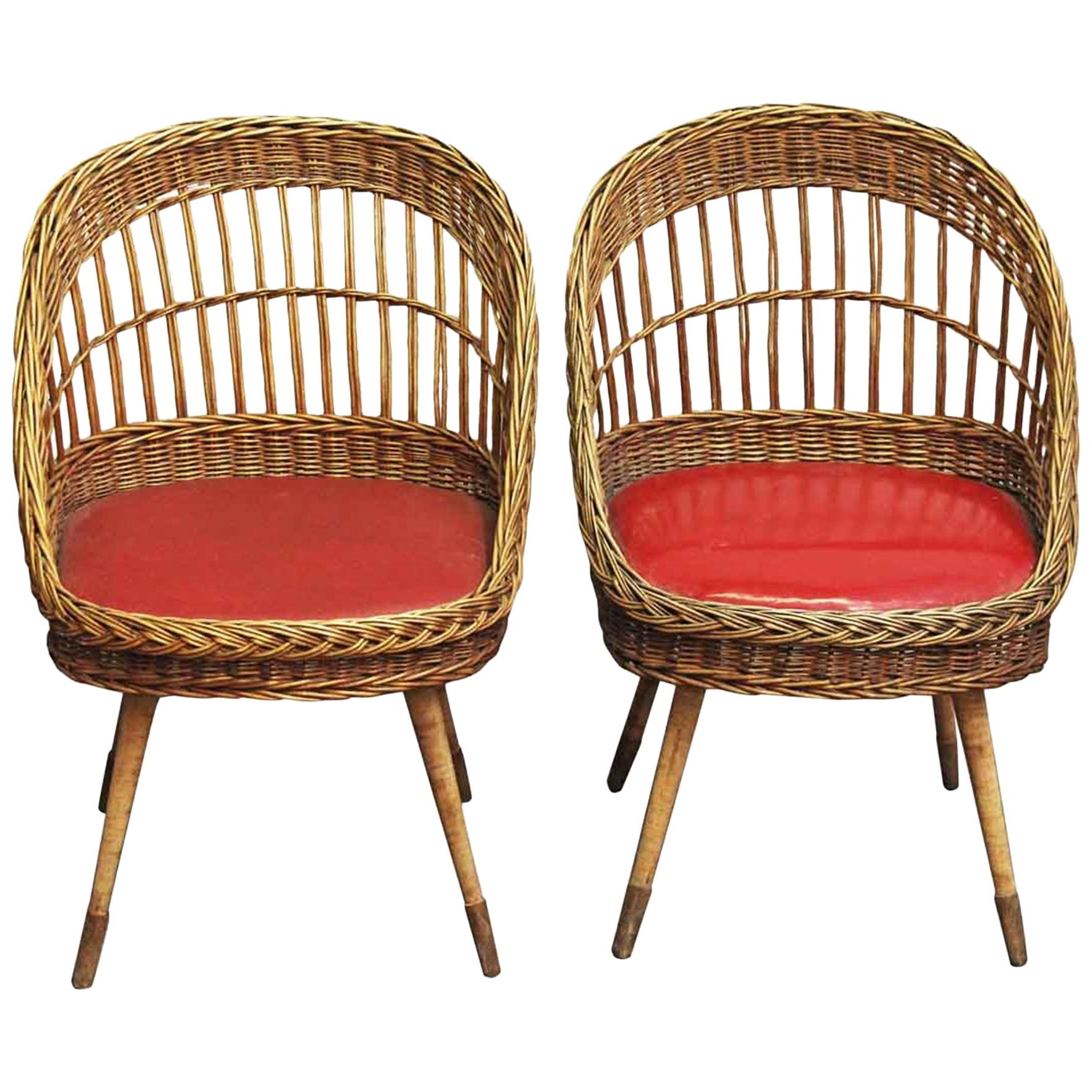 Two Pairs of Vintage French Bamboo and Rattan Chairs at 1stDibs