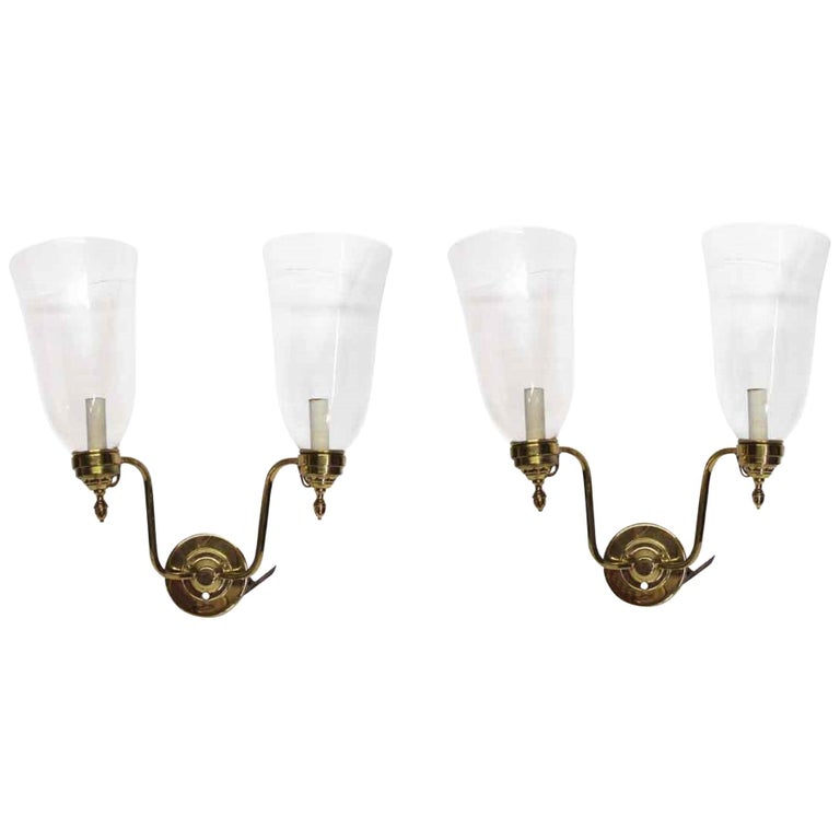 NYC Waldorf Astoria Hotel Pair of Hurricane Glass Sconces For Sale at ...