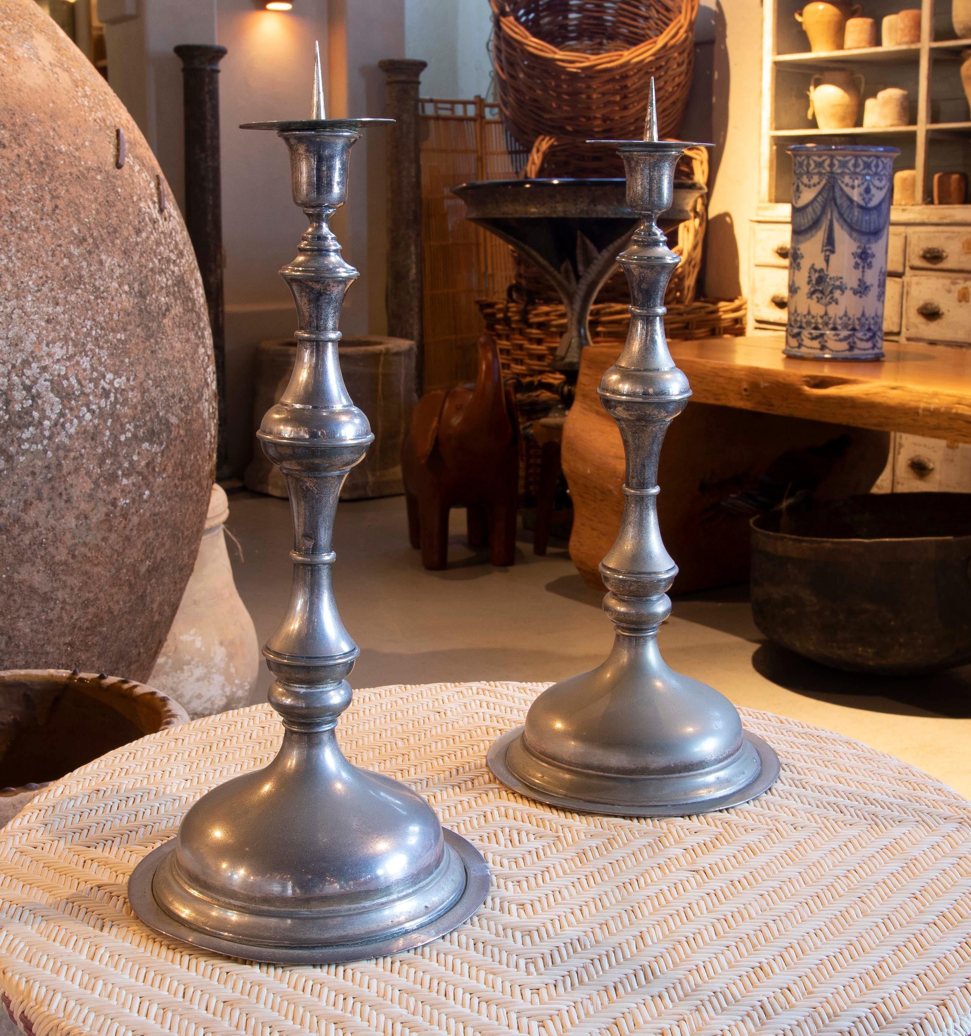 1980s Pair of Metal Candlesticks For Sale at 1stDibs