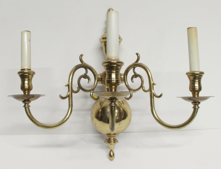1980s Pair of NYC Waldorf Astoria Hotel Brass Colonial Style Three ...