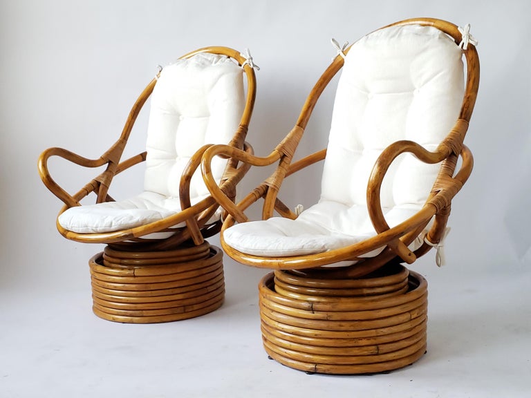 1980s Pair of Rattan Rocking and Swivel Lounge Chair , USA at 1stDibs ...