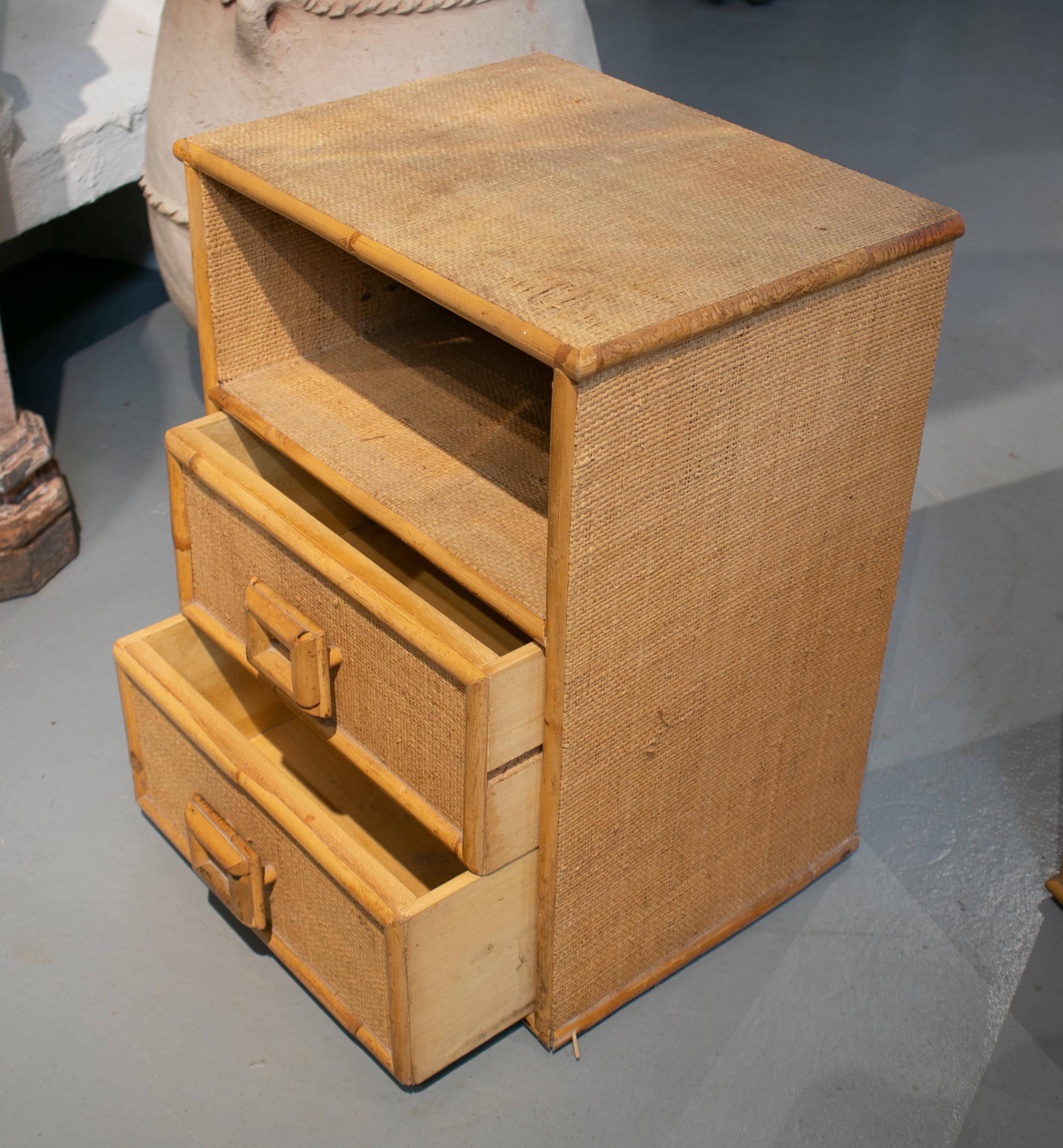 1980s Pair of Spanish Bamboo and Wicker Bedside Tables For Sale at ...