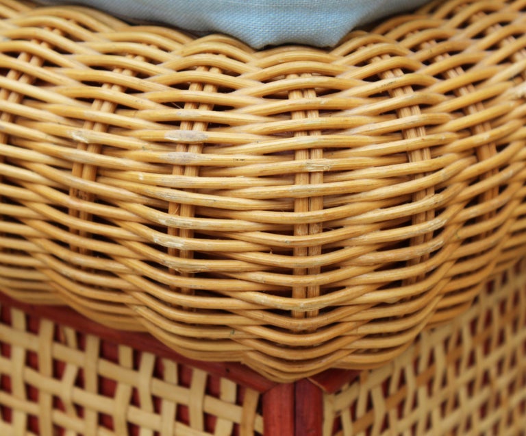 1980s Pair of Spanish Handcrafted Rattan and Wicker Puffs at 1stDibs