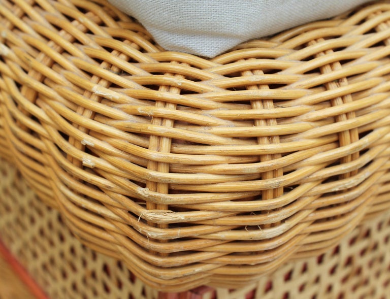 1980s Pair of Spanish Handcrafted Rattan and Wicker Puffs at 1stDibs