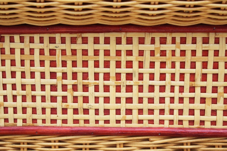 1980s Pair of Spanish Handcrafted Rattan and Wicker Puffs at 1stDibs