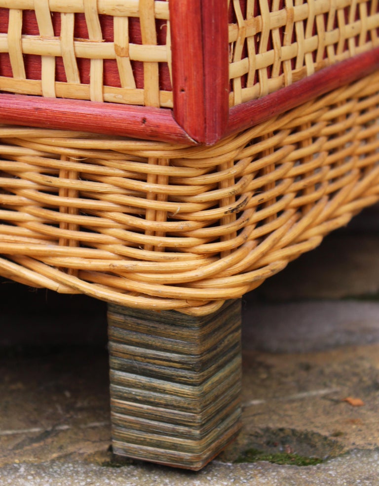1980s Pair of Spanish Handcrafted Rattan and Wicker Puffs at 1stDibs