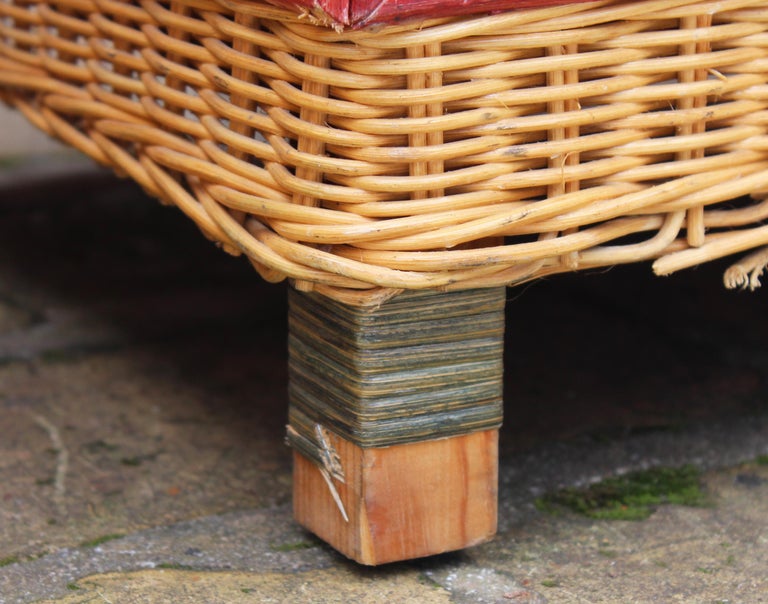 1980s Pair of Spanish Handcrafted Rattan and Wicker Puffs at 1stDibs