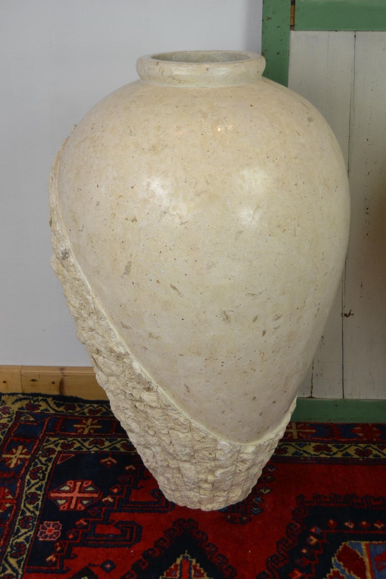 1980s Pair of XL Mactan Stone Vases For Sale at 1stDibs