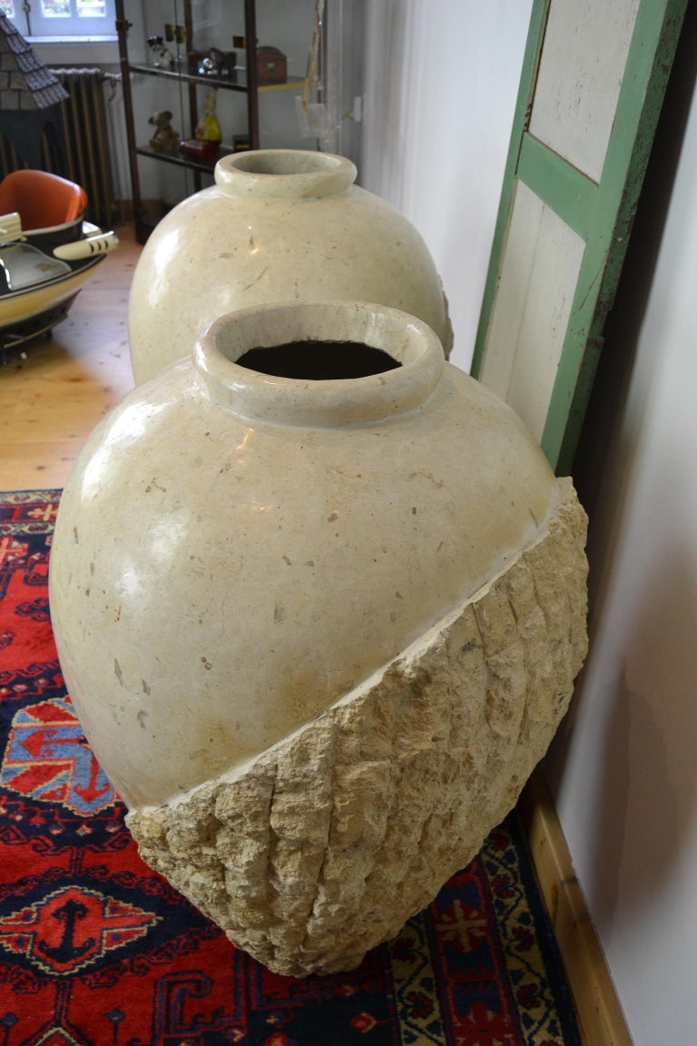 1980s Pair of XL Mactan Stone Vases For Sale at 1stDibs