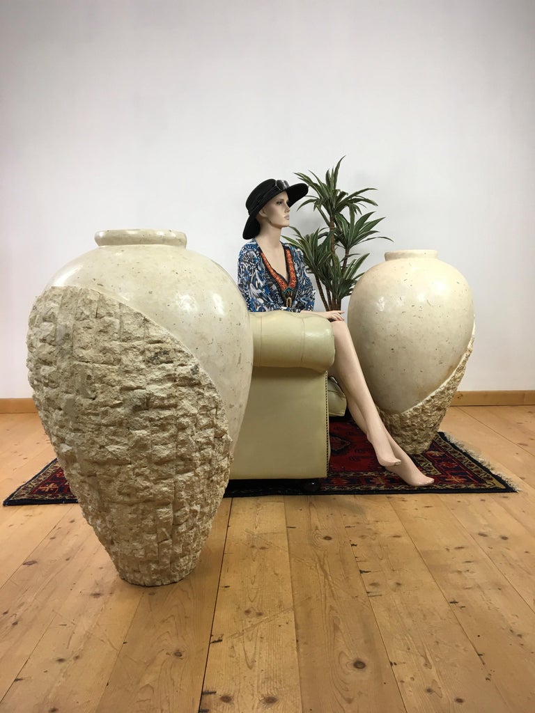 1980s Pair of XL Mactan Stone Vases For Sale at 1stDibs