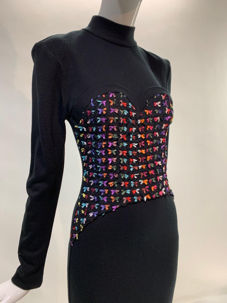 1980s Patrick Kelly Black Wool Jersey Dress w/ Trompe L'Oeil Ribbon Bow ...