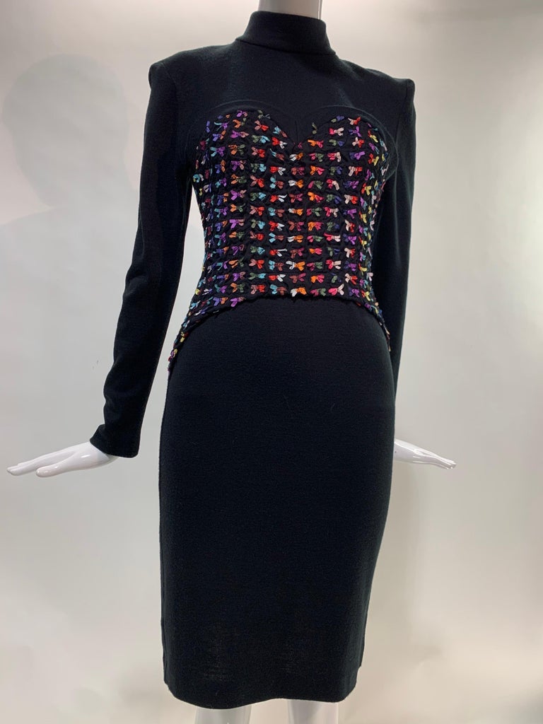 1980s Patrick Kelly Black Wool Jersey Dress w/ Trompe L'Oeil Ribbon Bow ...